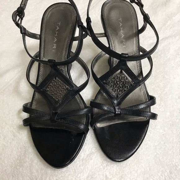 Tahari | Shoes | Strappy Black Sandals Wedge Heel By Tahari | Poshmark